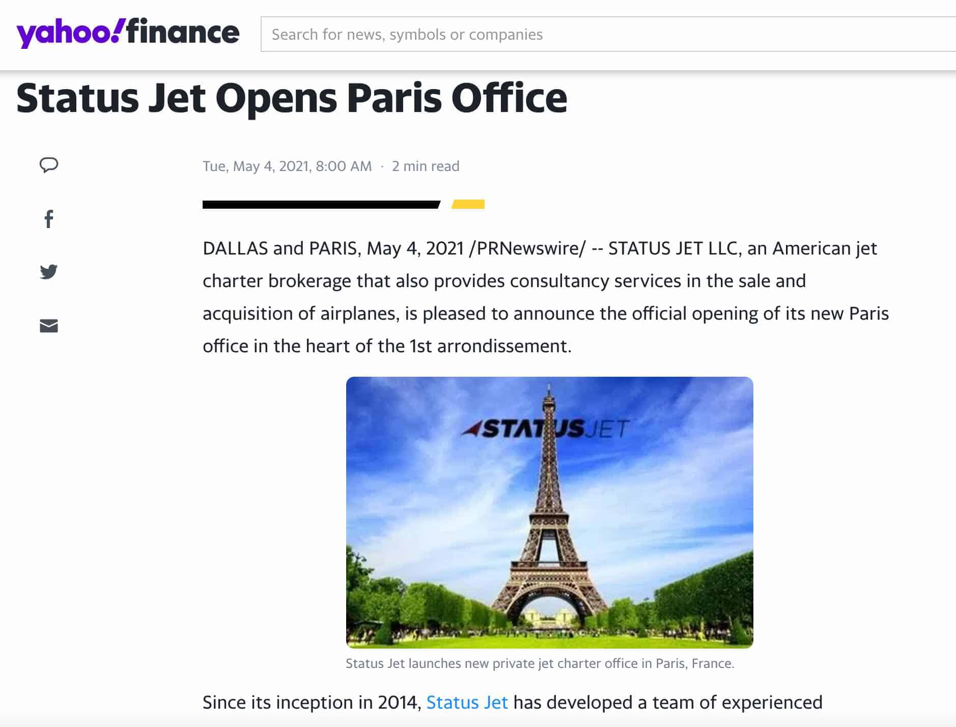 Status Jet Opens Paris Office | Status Jet